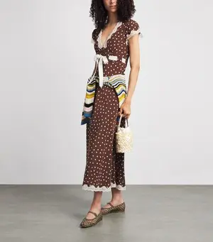 Rixo Marlice Silk Polka Dot Midi Dress - Brown