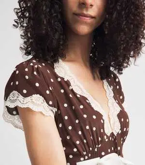 Rixo Marlice Silk Polka Dot Midi Dress - Brown
