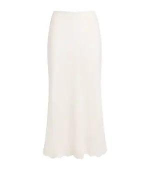 Rixo Linen-blend Crystal Midi Skirt With Lace Trim - Ivory
