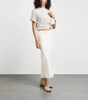 Rixo Linen-blend Crystal Midi Skirt With Lace Trim - Ivory