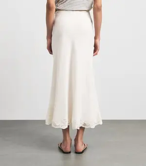 Rixo Linen-blend Crystal Midi Skirt With Lace Trim - Ivory