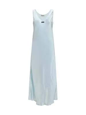 Miu Miu Long Satin V-neck Dress - Blue