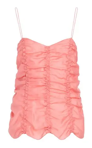 Khaite Inara Ruffled Spaghetti Strap Top - Pink