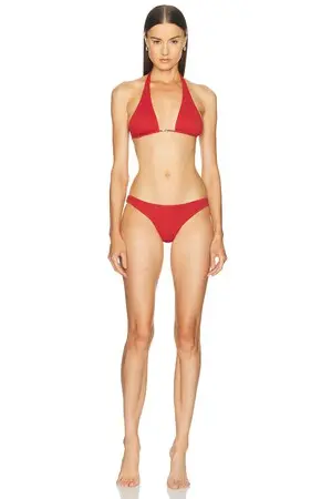 ZIAH Tweed Beaded Halter Bikini Top - Chilli