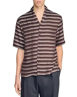 Sandro Striped Boat Neck Shirt Chocolate