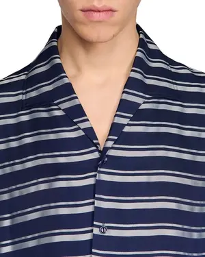 Sandro Striped Boat Neck Shirt - Navy Blue
