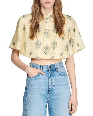 Sandro Paisley Print Crop Top - Light Yellow