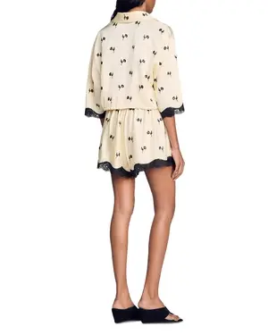 Sandro Cropped Floral Embroidered Shirt