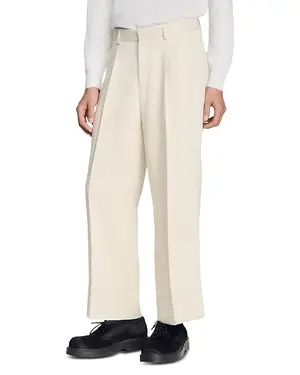 Sandro Fw26 Pierre Wide Leg Cotton Linen Trousers - Ecru