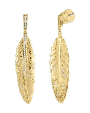 ANABEL ARAM Pave Feather Linear Drop Earrings