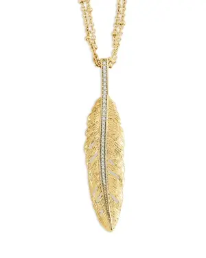 ANABEL ARAM Pave Feather Large Pendant Necklace, 17-18