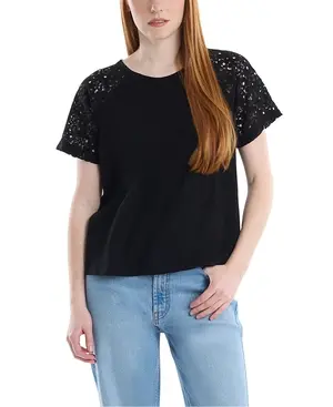 WILT CLOTHING Lace Raglan Sleeve Tee - Black