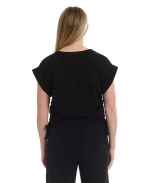 WILT CLOTHING Round Neck Side Drawstrings Top - Black