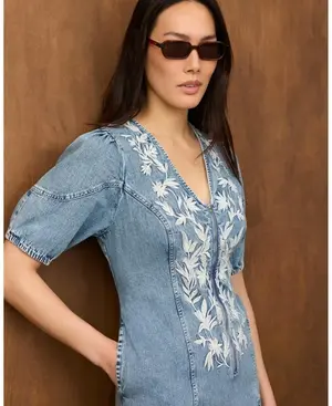 Mint Velvet Embroidered Denim Mini Dress