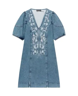 Mint Velvet Embroidered Denim Mini Dress