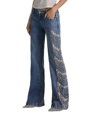 Alice + Olivia Roxie Low Rise Embellished Jeans - Brooklyn Blue