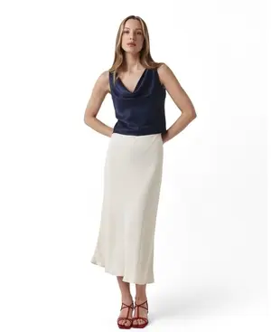 GHOST LONDON Lyra Crepe Midi Skirt - Ivory