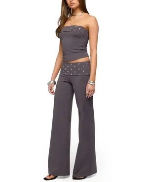 EDIKTED Breanna Studded Foldover Wide Leg Pants