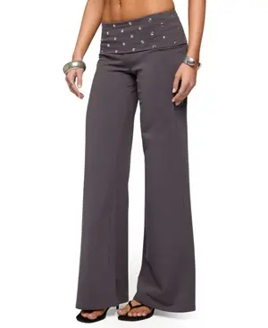 EDIKTED Breanna Studded Foldover Wide Leg Pants