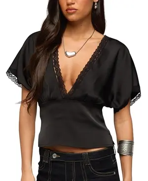 EDIKTED Ihara Lacey Cinched Waist Top - Black