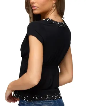 EDIKTED Sepede Lacey Pearl Tie Front Top