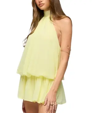 EDIKTED Kortney Chiffon High Neck Mini Dress