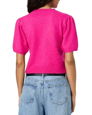 French Connection Yulia Knit Puff Sleeve Top - Cherry Rose