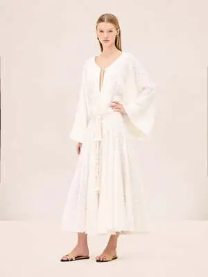 Alexis Morocco Dress Long Sleeve Embroidered Midi - Ivory