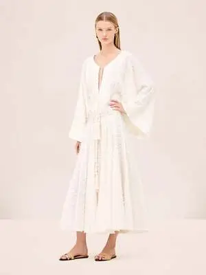 Alexis Morocco Dress Long Sleeve Embroidered Midi - Ivory