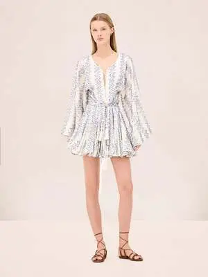 Alexis Palmari Embroidered Tasseled Mini Dress