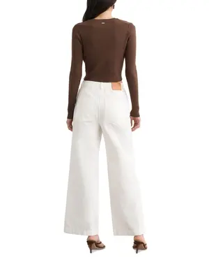 TOCCIN Zoe Cropped Fitted Cardigan With Stripes - Cocoa