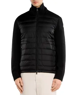 Moncler Wool Blend Cardigan With Down-filled Front - Black