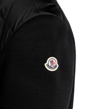 Moncler Wool Blend Cardigan With Down-filled Front - Black