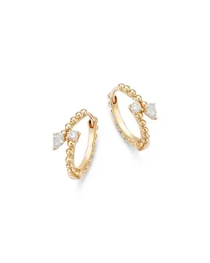 Bloomingdale'S Diamond Pear & Round Beaded Bypass Huggie Hoop Earrings, 0.25 Tcw - Gold
