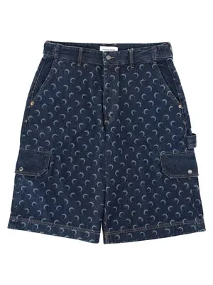 MARINE SERRE Shorts In Denim Con Stampa All Over - Blue