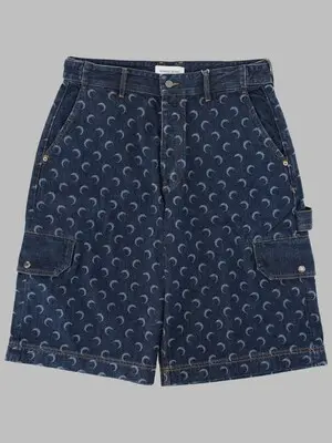 MARINE SERRE Denim Shorts With All-over Moon Print