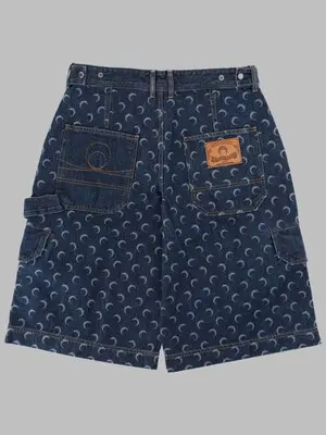 MARINE SERRE Denim Shorts With All-over Moon Print