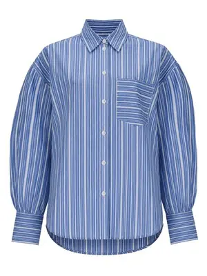 GANNI Camicia In Cotone A Righe - Blue