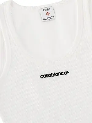 Casablanca Ribbed Logo Tank - White