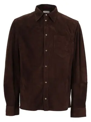 Brunello Cucinelli Giacca Camicia In Suede - Brown