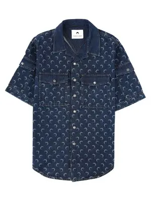 MARINE SERRE All-over Moon Print Denim Shirt - Blue