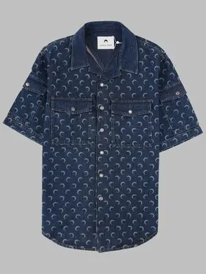 MARINE SERRE All-over Moon Print Denim Shirt