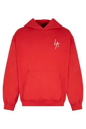 LOCAL AUTHORITY LA Ribbed Edge Cotton Hoodie For - Red