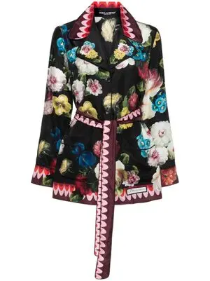Dolce & Gabbana Belted Floral-print Silk Shirt - Black
