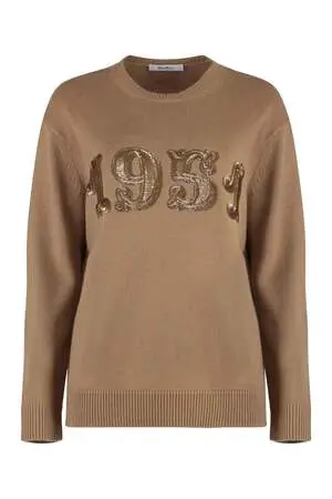 Max Mara Wool And Cashmere Sweater With Sequined Numbers - Camel