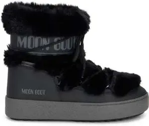 Moon Boot Faux-fur Trimmed Lace-up Boots - Black