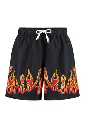 Palm Angels Flame-print Swim Shorts - Black