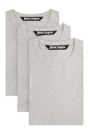 Palm Angels Set Of Three Crew Neck T-shirts In Cotton - Grey