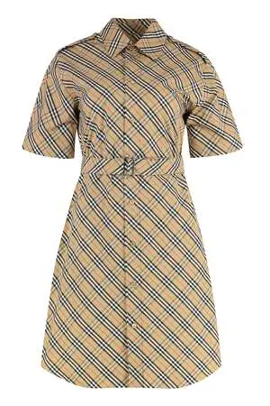 Burberry Check Cotton Shirt Dress - Beige