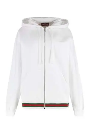 Gucci Web Detail Cotton Hooded Zip-up - White